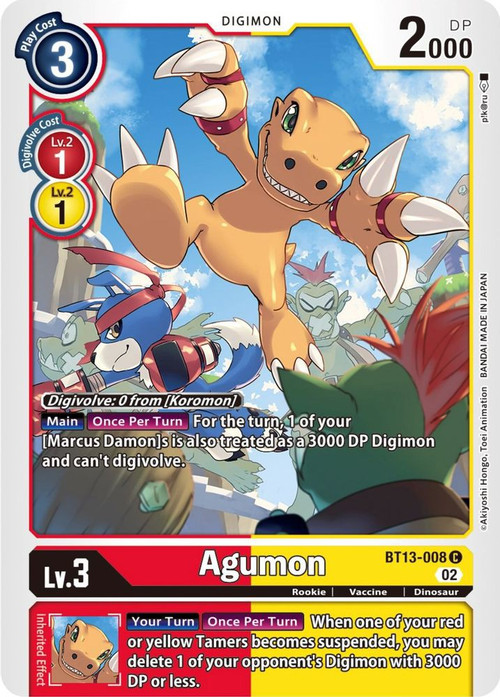 Digimon Trading Card Game Versus Royal Knights Single Card Common Agumon BT13-008 - ToyWiz