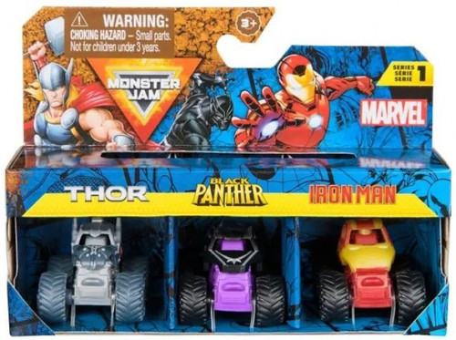 Monster Jam Marvel Series 1 Thor, Black Panther Iron Man Mini Vehicle 3 ...