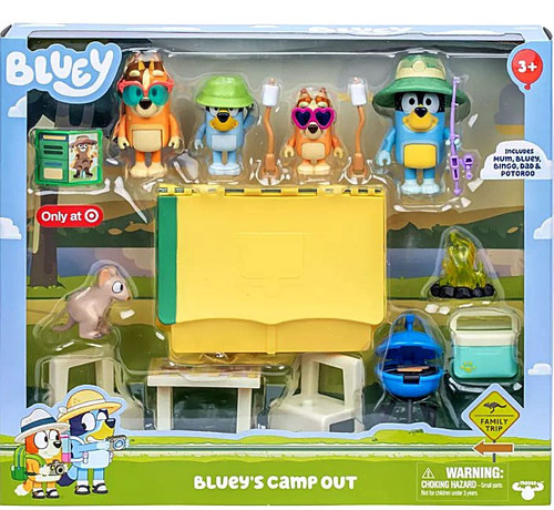 Bluey Blueys Camp Out Exclusive Playset with Mum, Bluey, Bingo, Dad ...