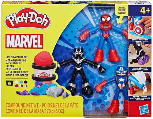 Play-Doh Marvel Hero Adventure Set Spider-Man, Black Panther Captain ...