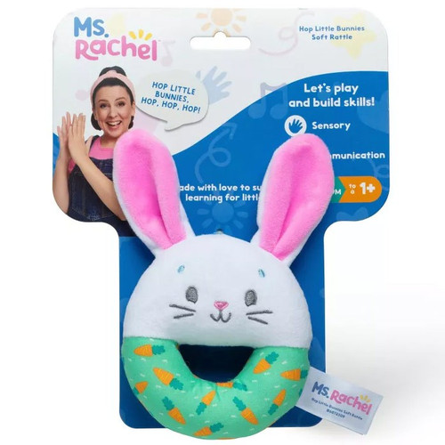 Ms. Rachel Hop Little Bunnies Soft Rattle Sensory Ring Spin Master - ToyWiz