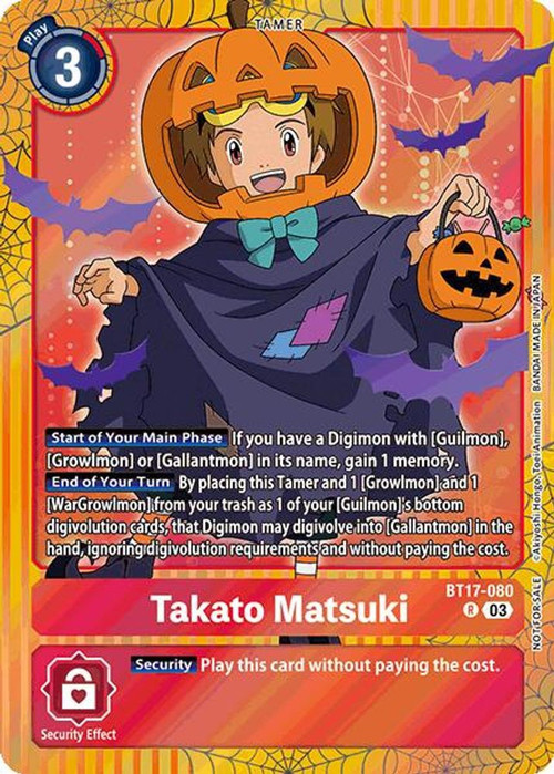 Digimon Trading Card Game Secret Crisis Single Card Rare Takato Matsuki BT17-080 Halloween Event ...