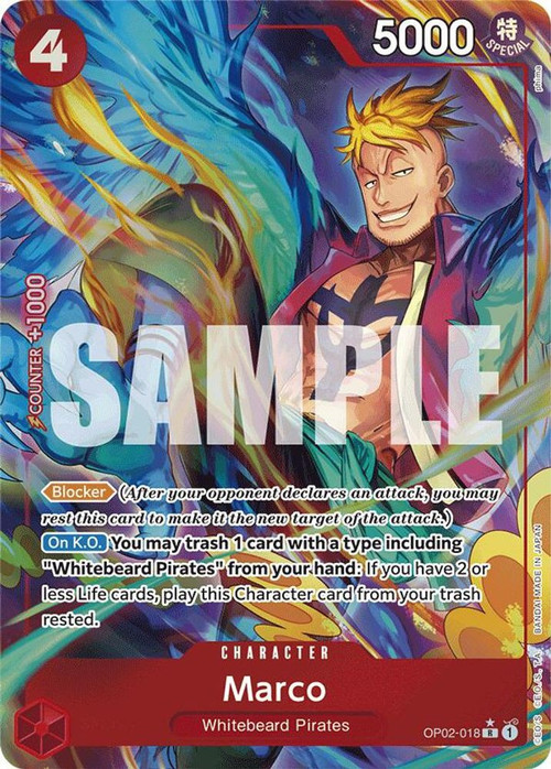 One Piece Trading Card Game Premium Booster Single Card Rare Marco OP02 ...