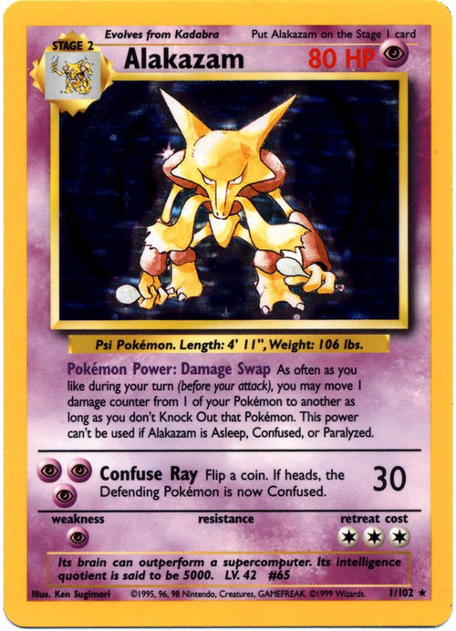 Pokemon Base Set Single Card Holo Rare Alakazam 1 Damaged - ToyWiz