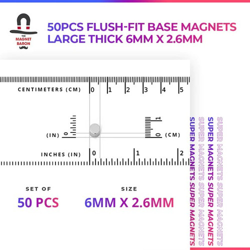 Magnet Baron 50pcs 6mm x 2.6mm Flush Fit Base Table Top Magnets Grade ...