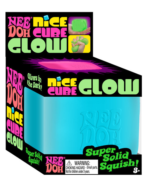 NeeDoh Nice Cube GLOW BLUE Stress Ball Glows in the Dark Schylling - ToyWiz