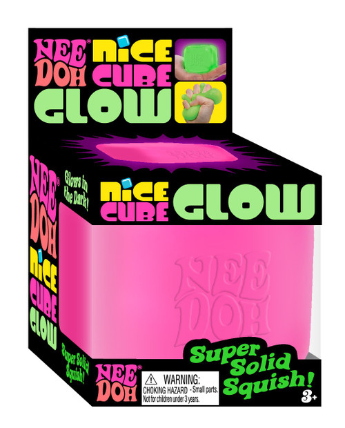 NeeDoh Nice Cube GLOW PINK Stress Ball Glows in the Dark Schylling - ToyWiz