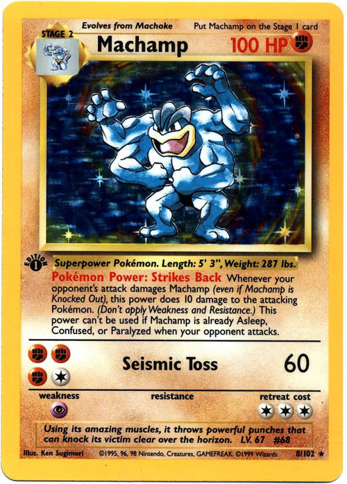 Pokemon Base Set Single Card Holo Rare Machamp 8 1st Edition Damaged ...