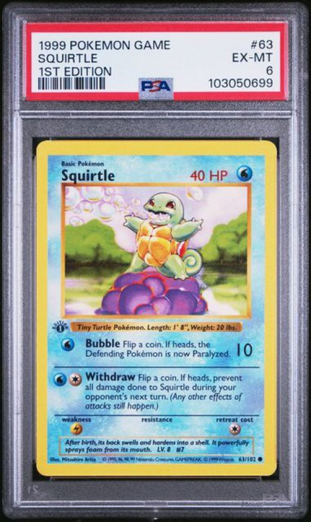 Nintendo Pokemon Trading Card Game Base Set Single Card Squirtle PSA 6 ...