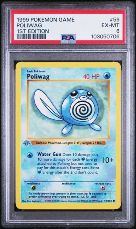 Nintendo Pokemon Trading Card Game Base Set Single Card Poliwag PSA 6 ...