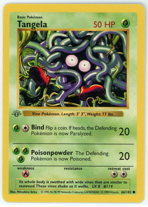 Pokemon Base Set Single Card Common Tangela 66 1st Edition, Grey Stamp ...