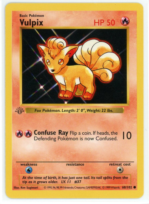 Pokemon Base Set Single Card Common Vulpix 68 1st Edition, Grey Stamp ...