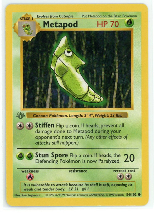 Pokemon Base Set Single Card Common Metapod 54 Grey Stamp - ToyWiz
