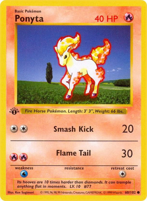 Pokemon Base Set Single Card Common Ponyta 60 1st Edition, Shadowless ...