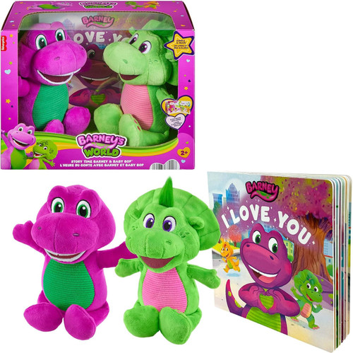 Barneys World Storytime Barney Baby Bop Plush Set with Book Mattel - ToyWiz