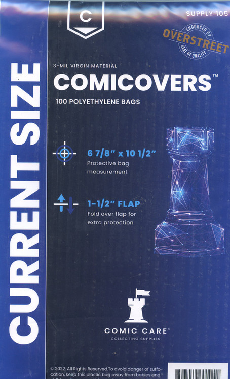 Comicovers Supply 105 Current Size Comic Bags 100 Count Comic Care - ToyWiz