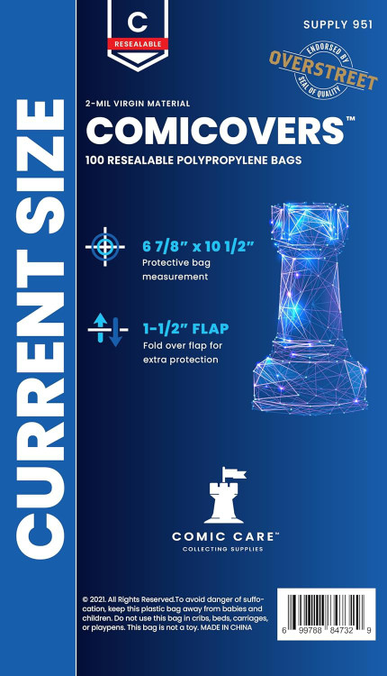 Comicovers Supply 951 Current Size Resealable Comic Bags 100 Count ...