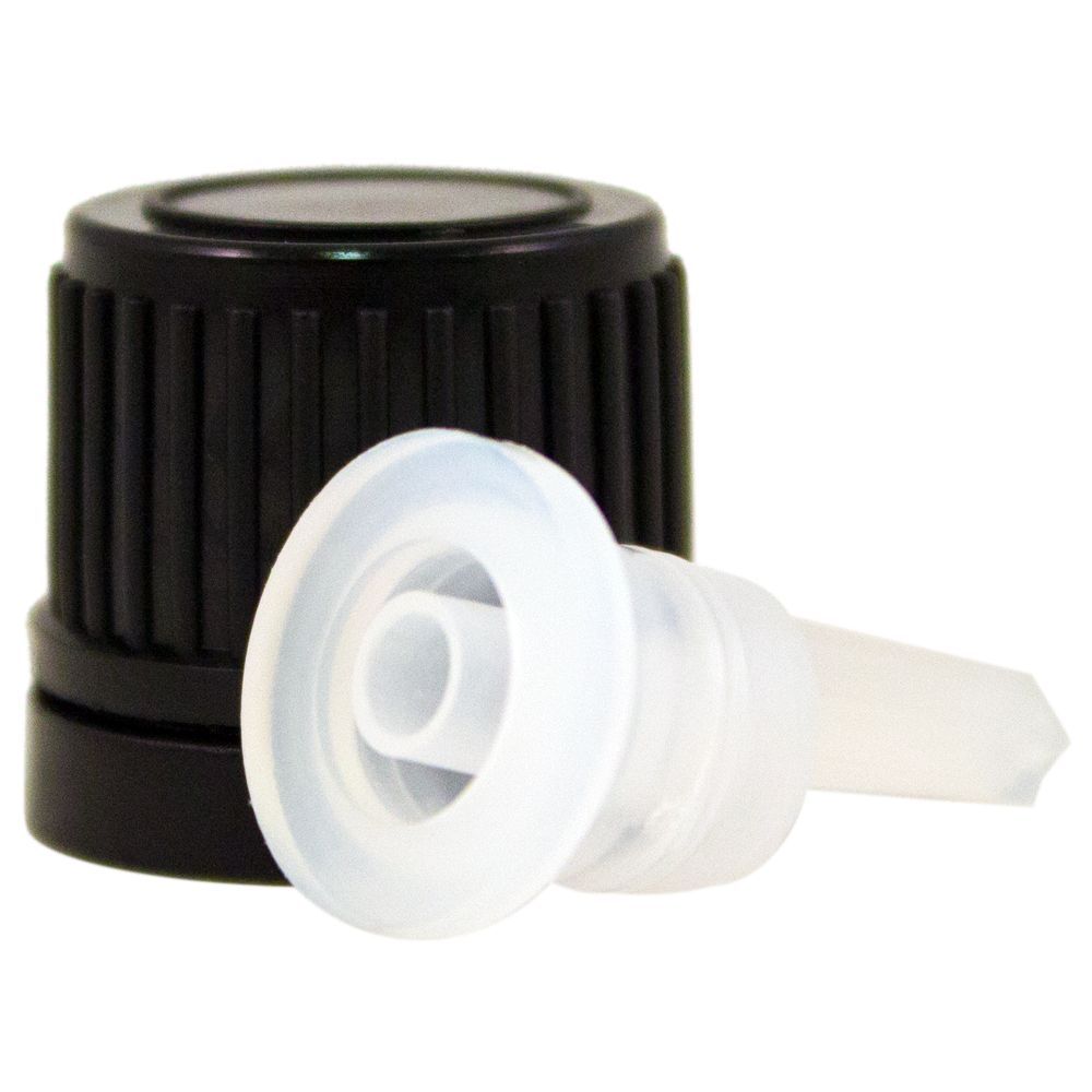 Black HDPE plastic 18 mm tamper-evident dropper cap with inverted ...