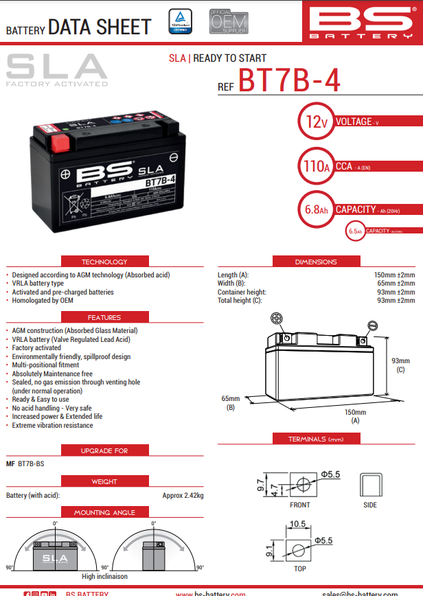 BS Battery BT7B-4 Battery - Speed Addicts