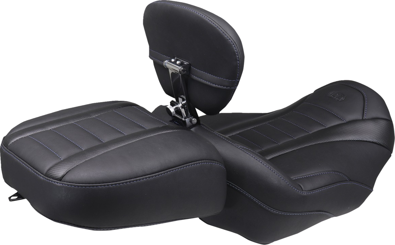 Mustang Deluxe Touring Solo Seat w/ Backrest Sky Blue Stitch FLT/FLH ...