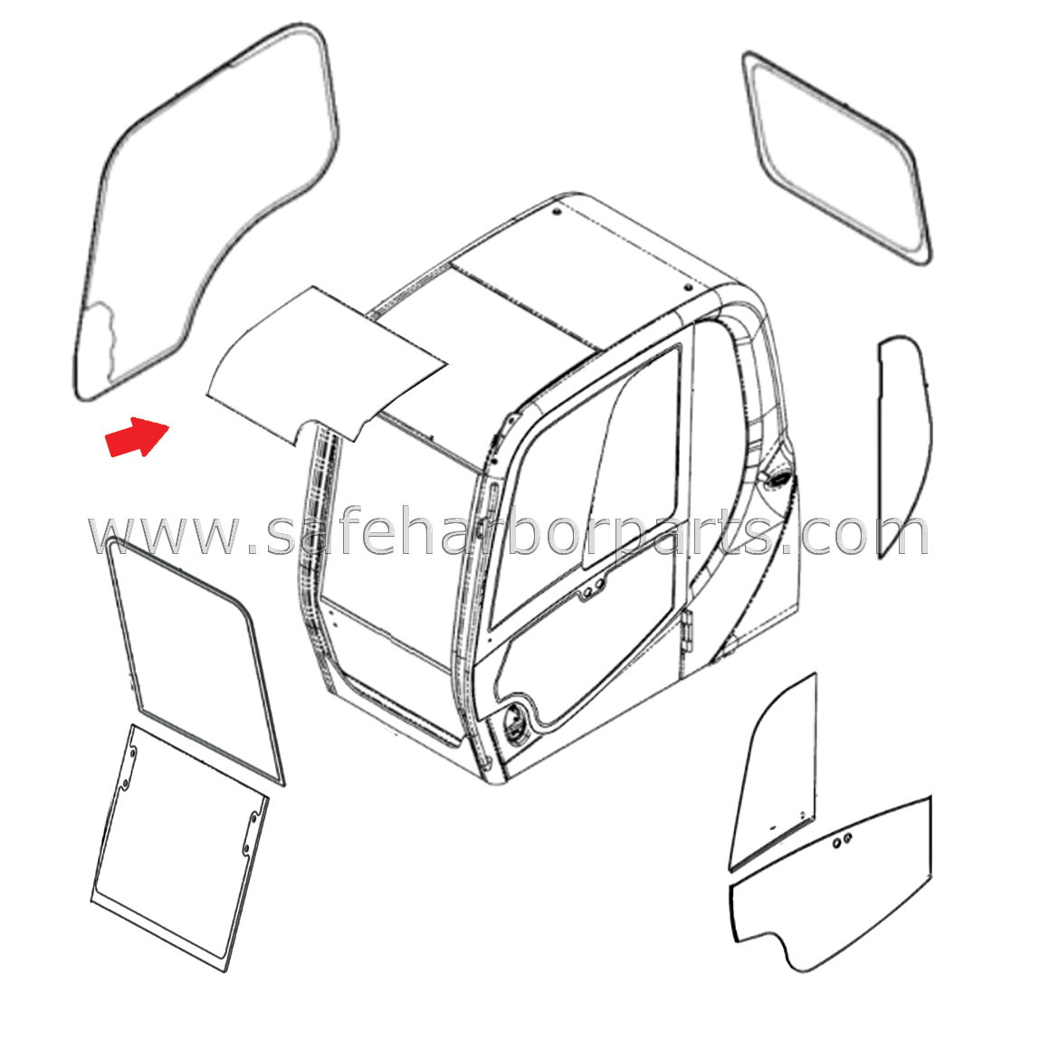 333/J7857 JCB Excavator Roof Glass