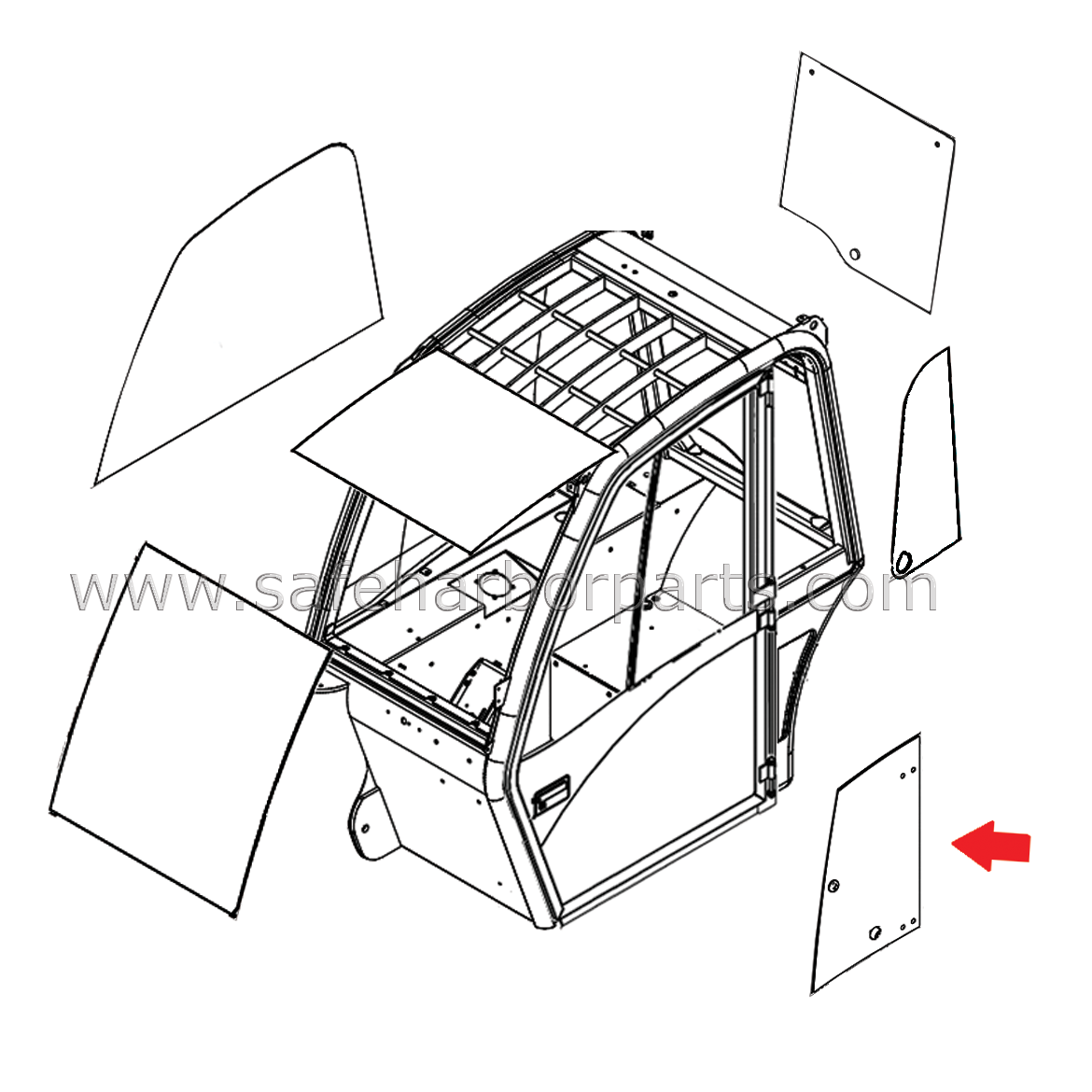 330-8257 Caterpillar Telehandler Door Upper Rear Glass