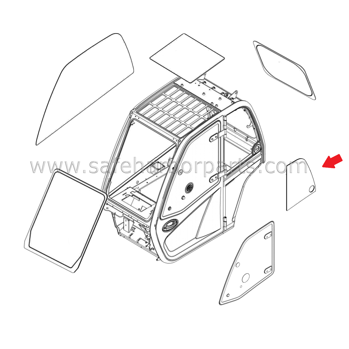 1001152915 JLG Telehandler Side Behind Door Glass