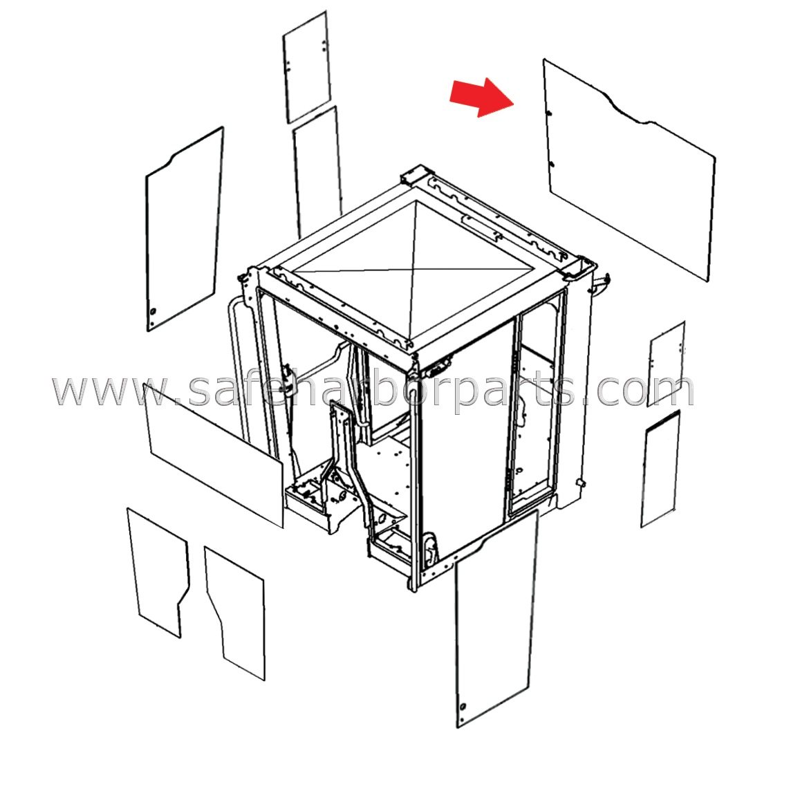 T202075 John Deere Motor Grader Rear Window Glass
