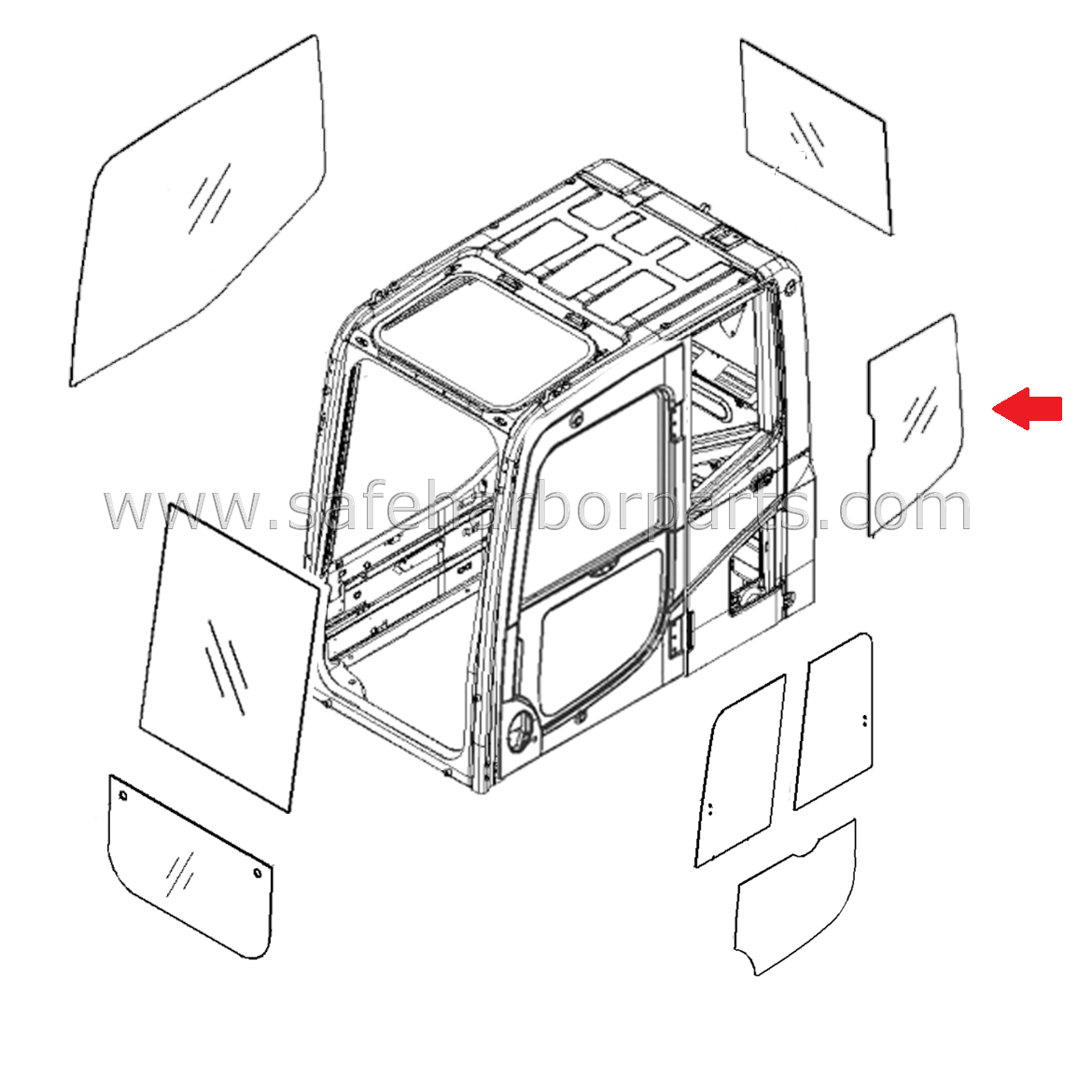 20Y-53-11241 Komatsu Excavator Side Rear Window Glass