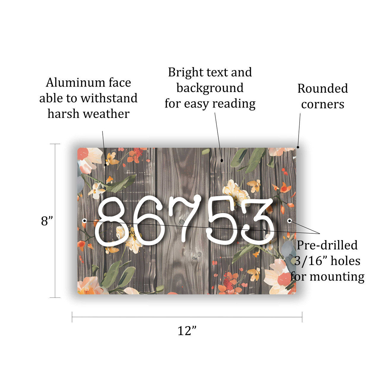 Personalized Street Address Mountable Aluminum Composite Outdoor Sign 8x12