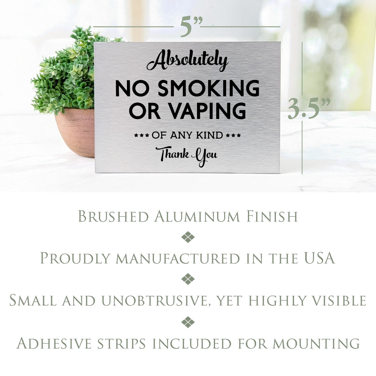 Brushed Aluminum ACM "No Smoking Or Vaping" Sign - Perfect For Vacation ...