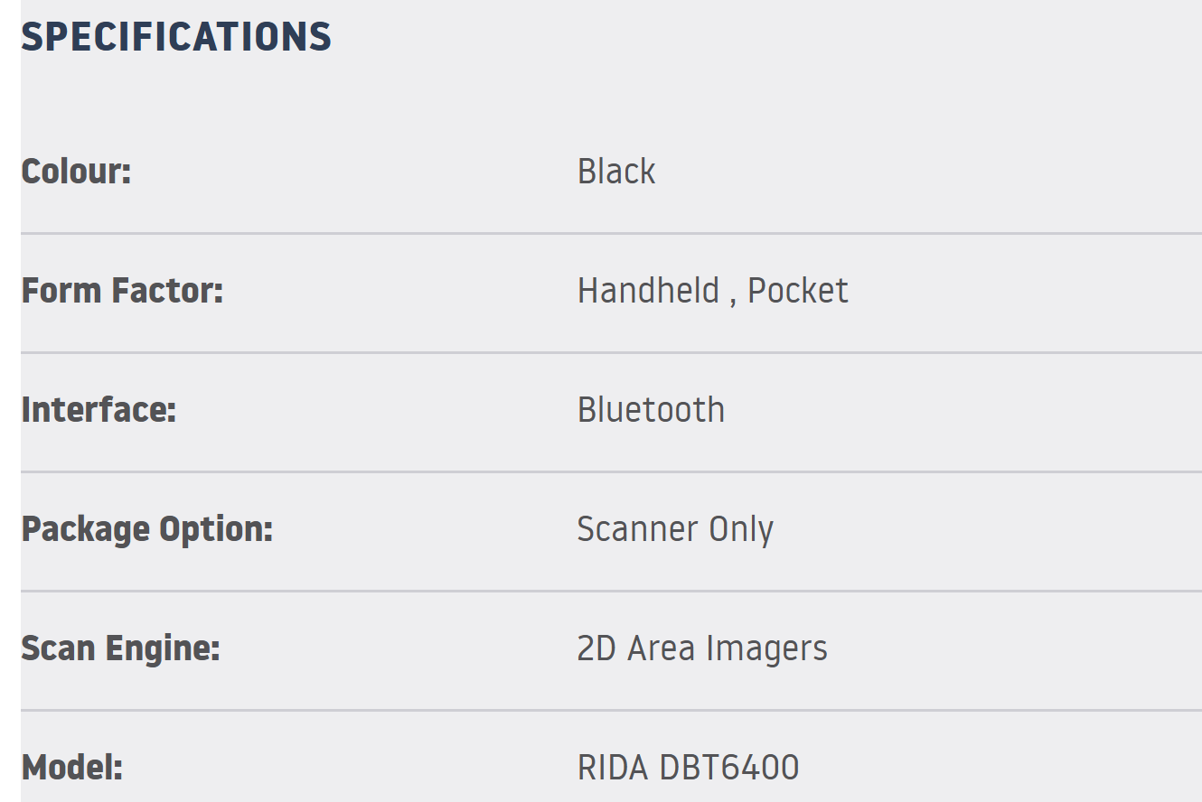 Datalogic SCANNER RIDA DBT6400 BT 2D BLK