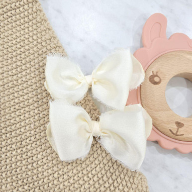 Ivory Frilly Bow Clip - Beth's Creations