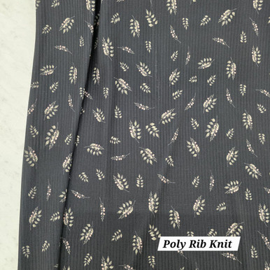 Beth's Exclusive Scattered Leaves Black Poly Rib Knit Fabric (sold by ...