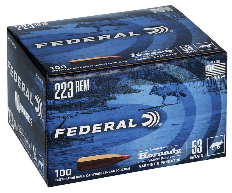 Federal Varmint & Predator 223 Rem - 53 Grain V-MAX - 3400 FPS - 100 ...