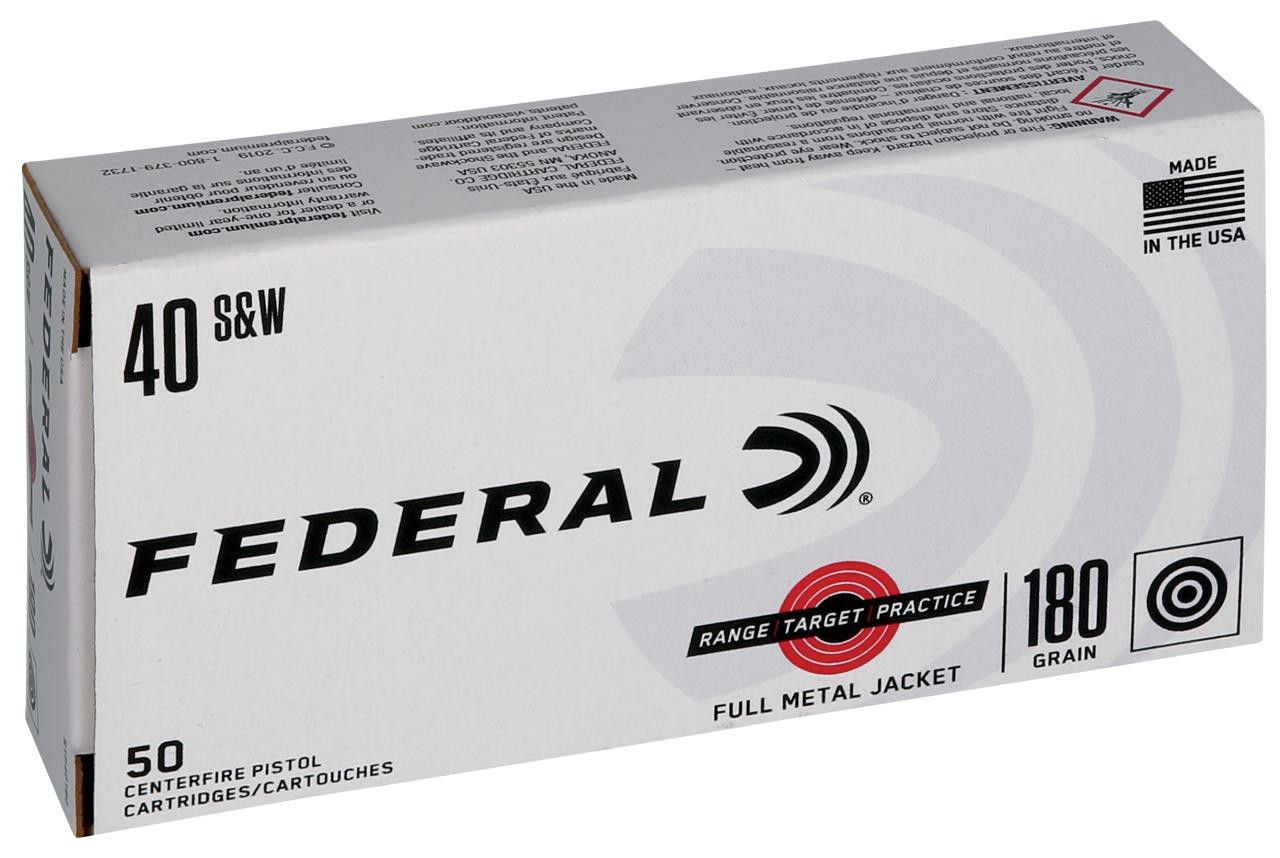 Federal Range & Target 40 S&W - 180 Grain FMJ - 1000 FPS - 50 Rounds ...