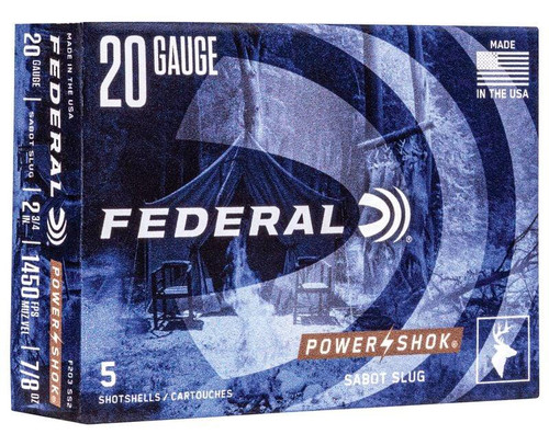 Federal Power-Shok Sabot Slug 20 Gauge - 2.75" - 7/8oz Payload - 1450 ...