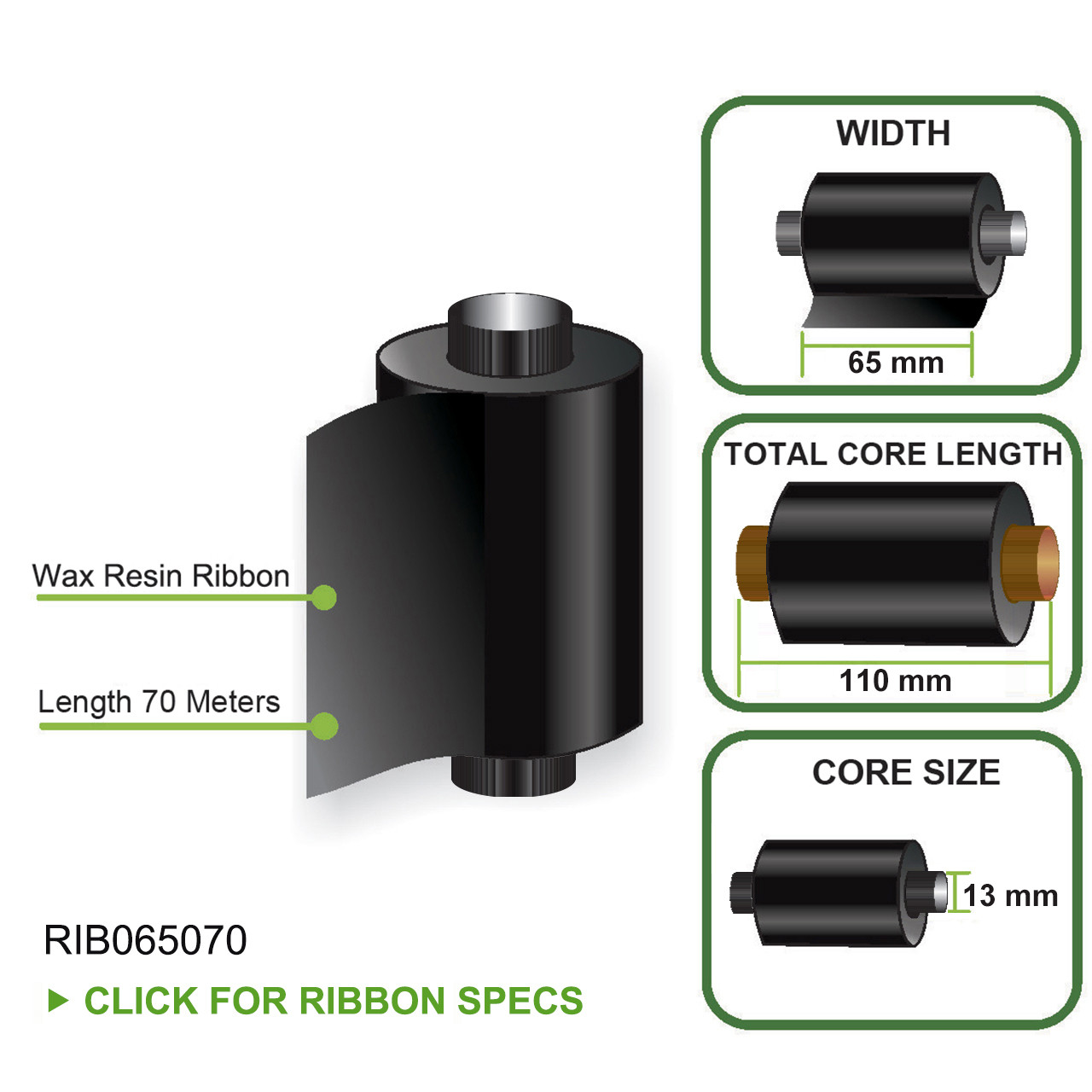 Wax Resin Ribbon - 65mm x 70M - The Barcode Store