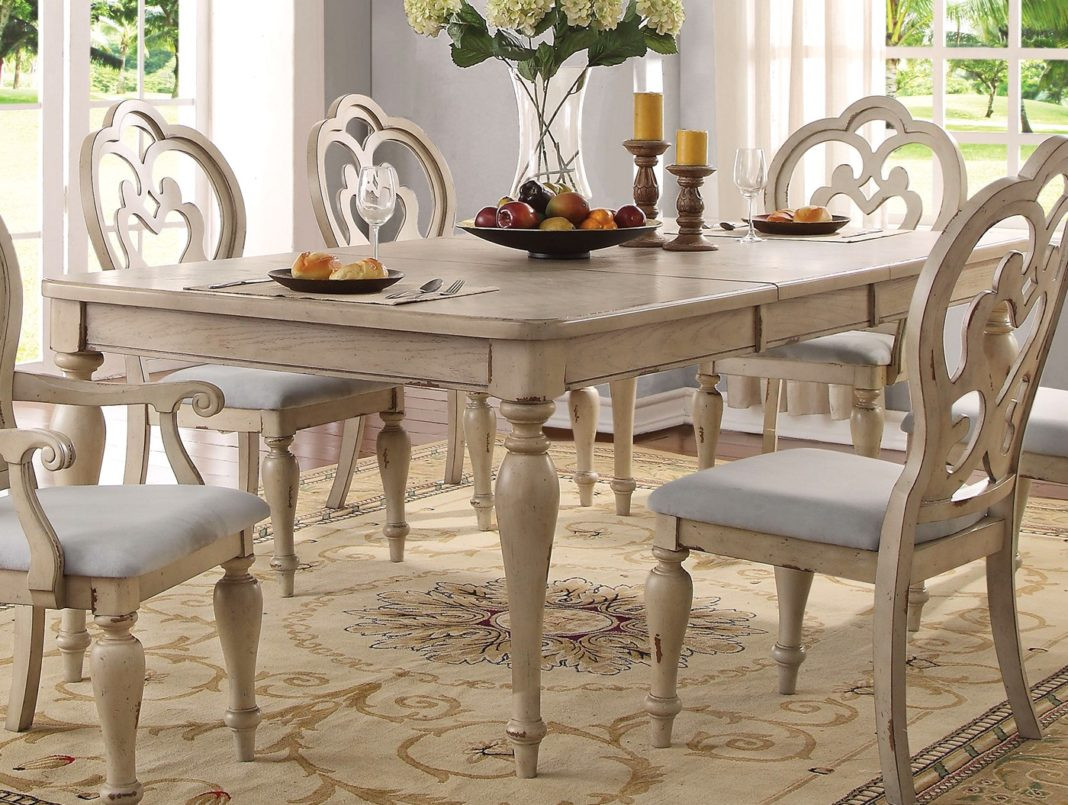 FRENCH DINING SET DISTRESSED CREAM