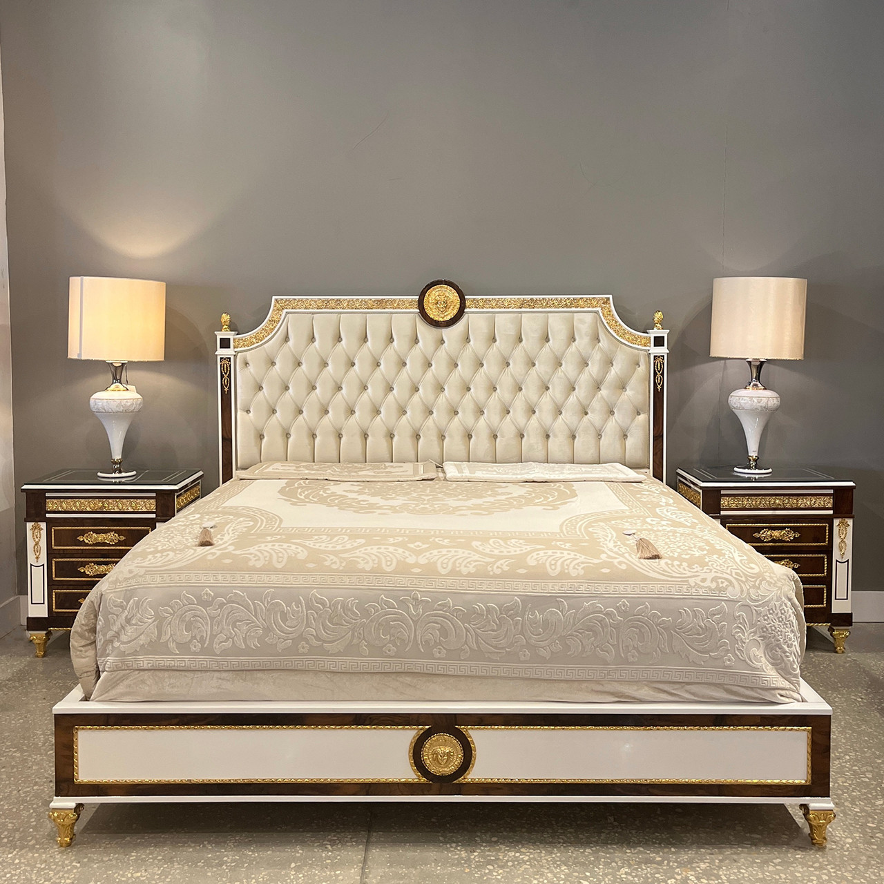 PANDORA BEDROOM SET, WHITE BROWN GOLD - French Country Furniture USA