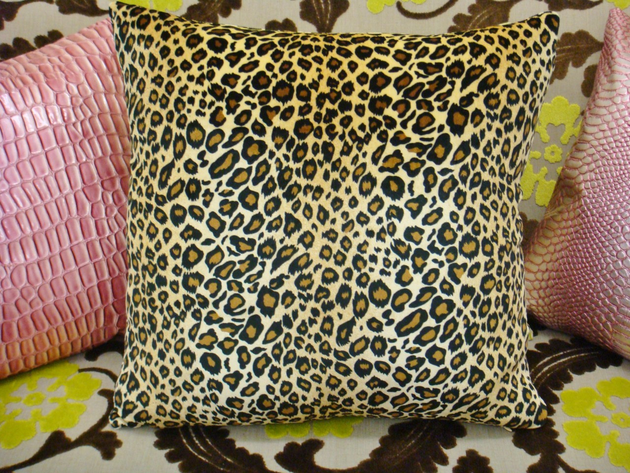 Luxury Throw Pillow, Leopard Print and Red Velvet