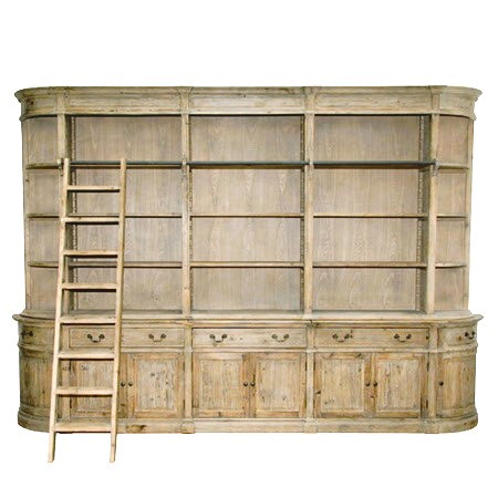 Wide Bookcase, Rustic Library Bookcase with ladder
