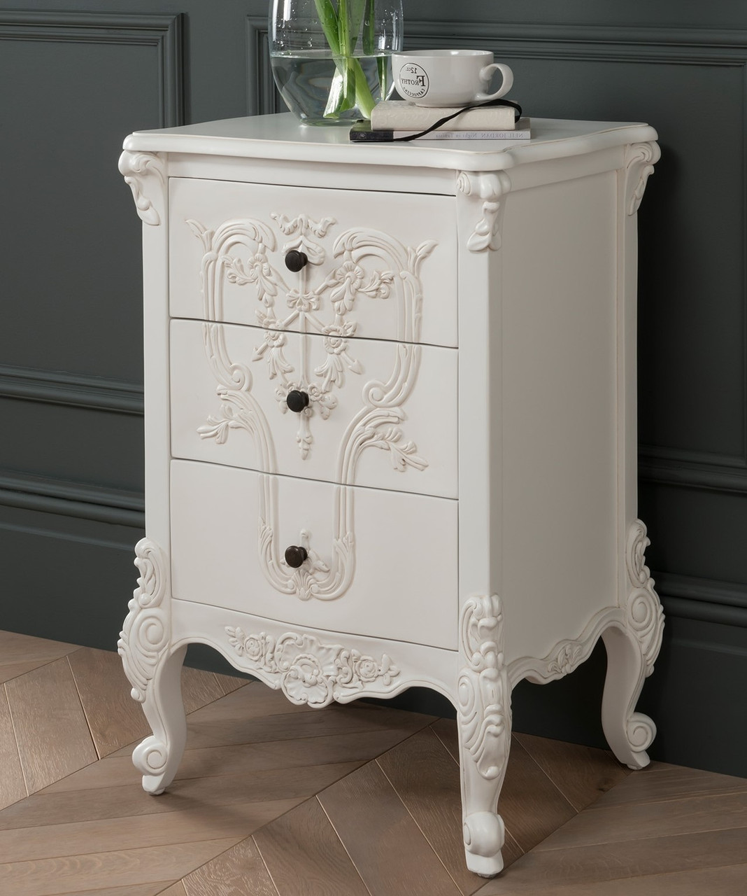 White shabby chic bedside table store