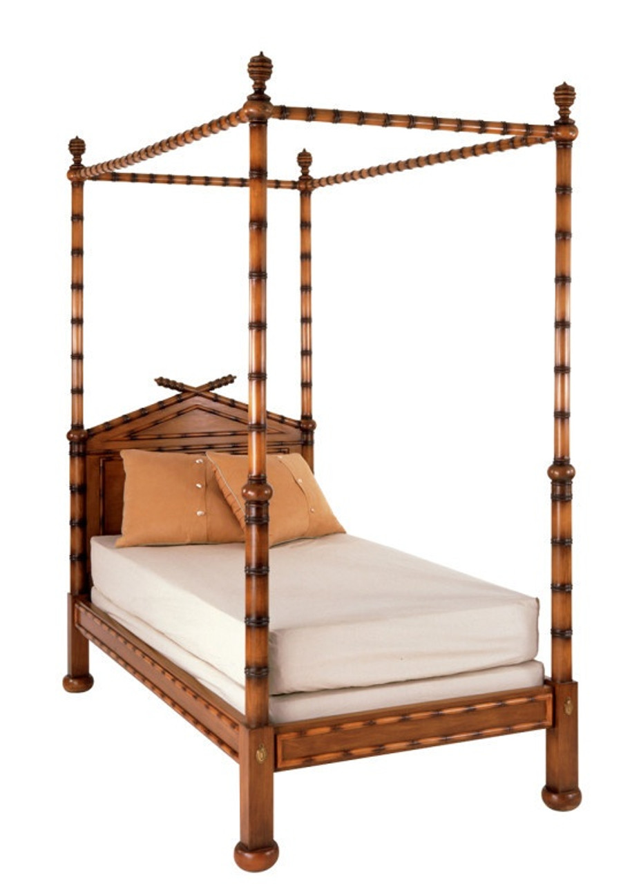 BAMBOO CANOPY BED FRAME PINK AND GOLD
