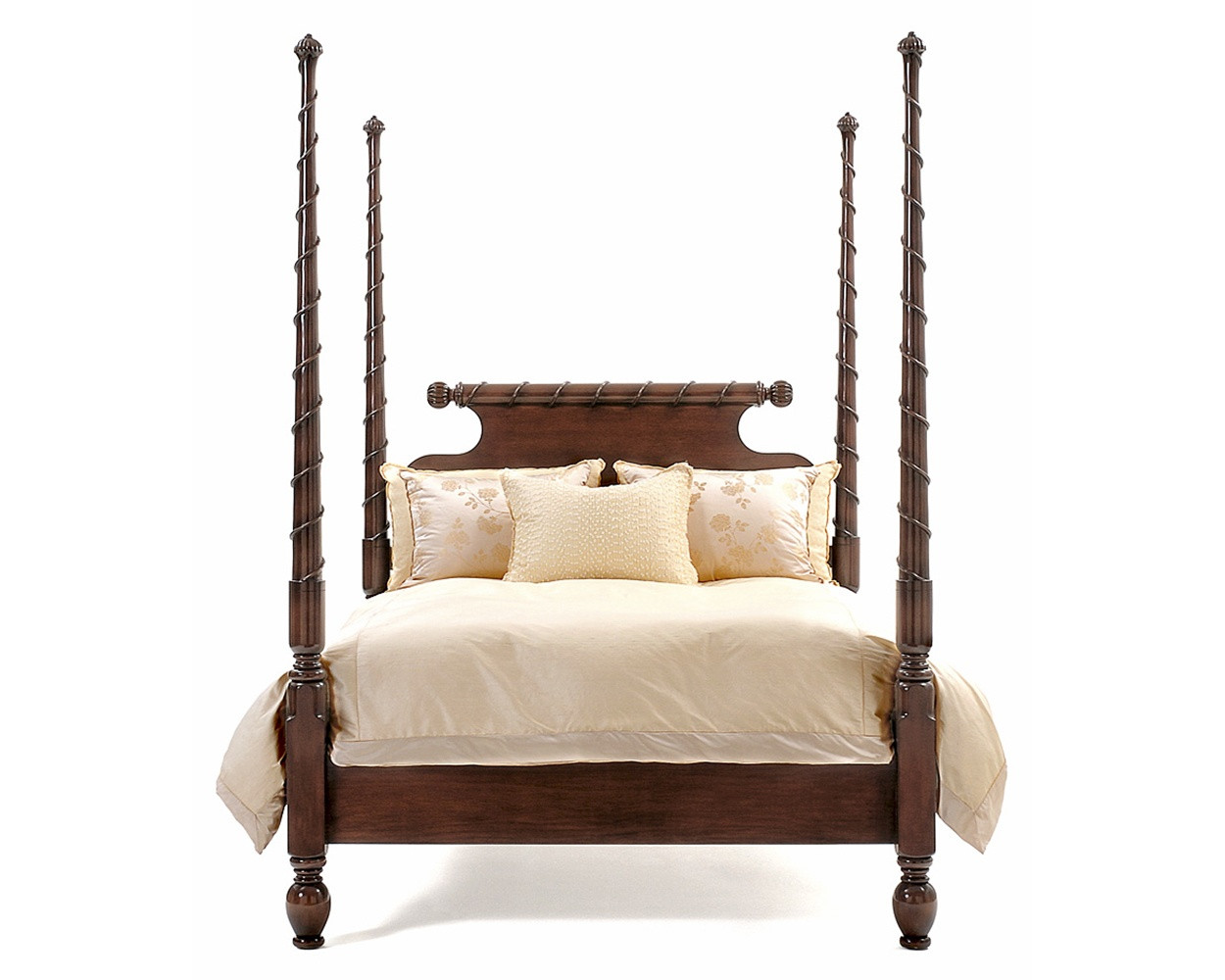 FRENCH PROVINCIAL FOUR POST WOOD PLATFORM BED