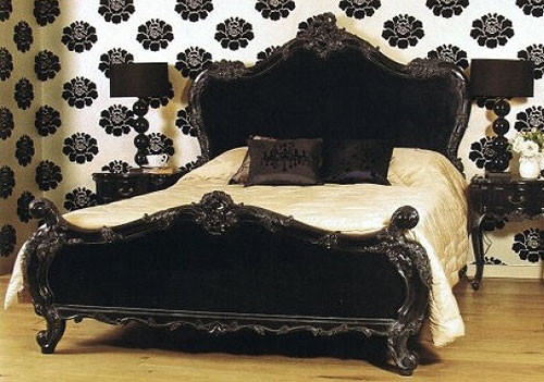 Rococo Bed, Black Lacquer Finish, Baroque Bedroom Furniture