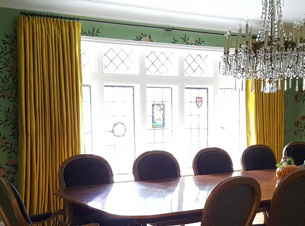 Gold Silk Duchess Curtains, Custom Window Treatments