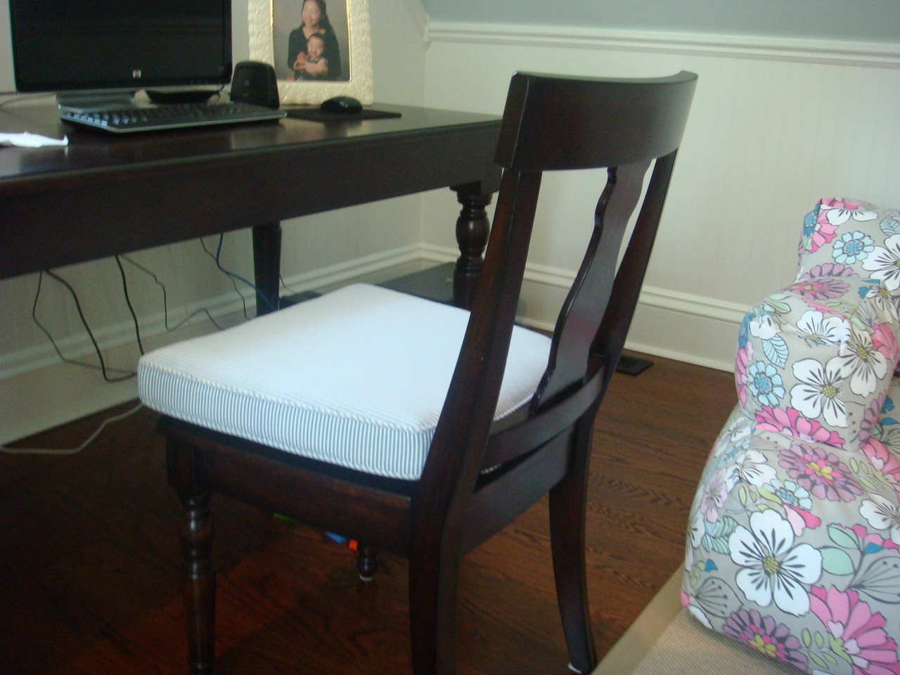 Box Cushion for chair, Blue and White Stripe
