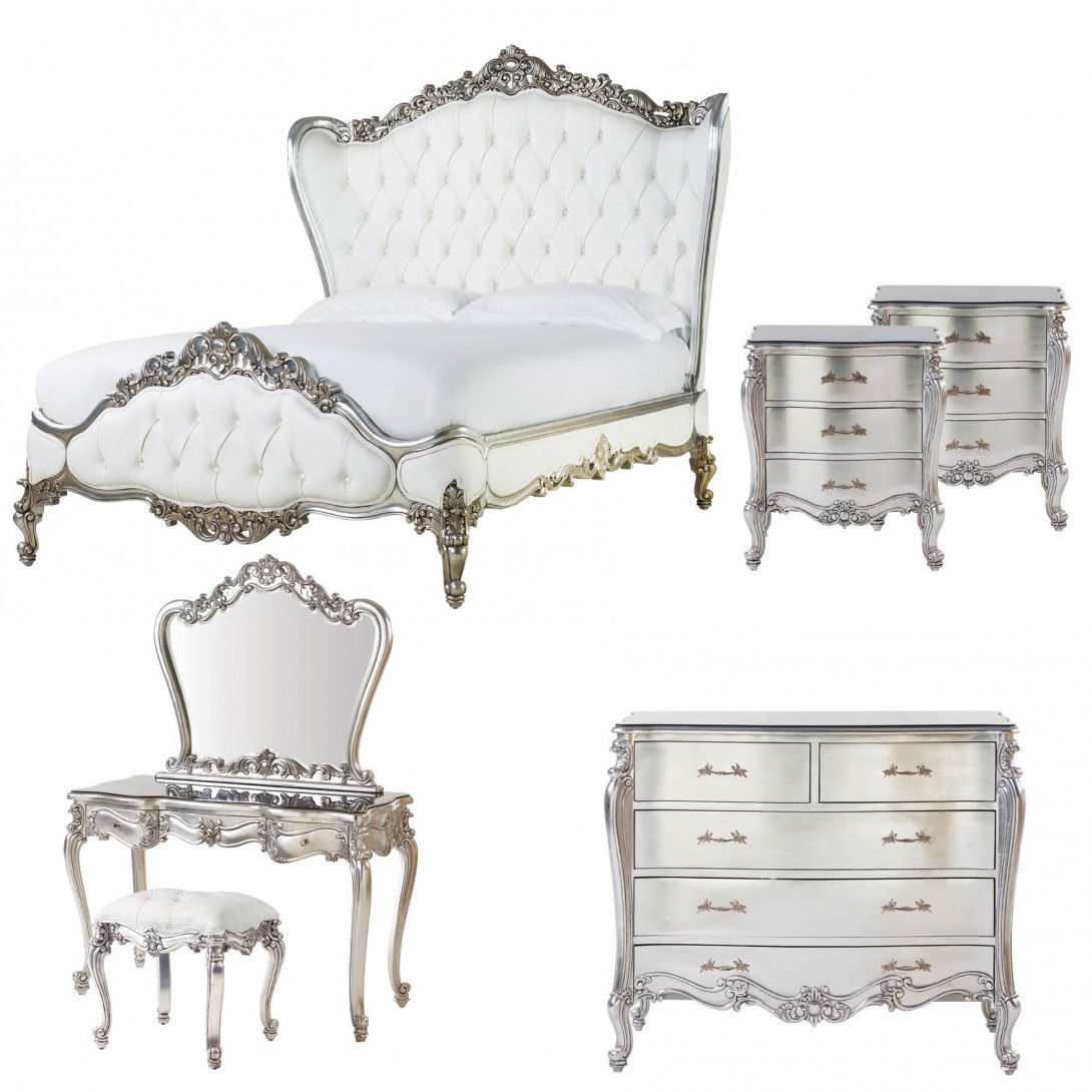 Rococo Carved Bed, White - French Country Furniture USA