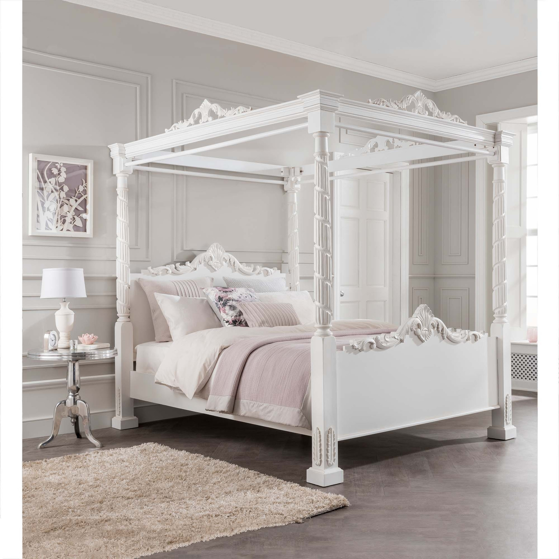 French Four Poster Canopy Bed, Dark Oak - French Country Furniture USA